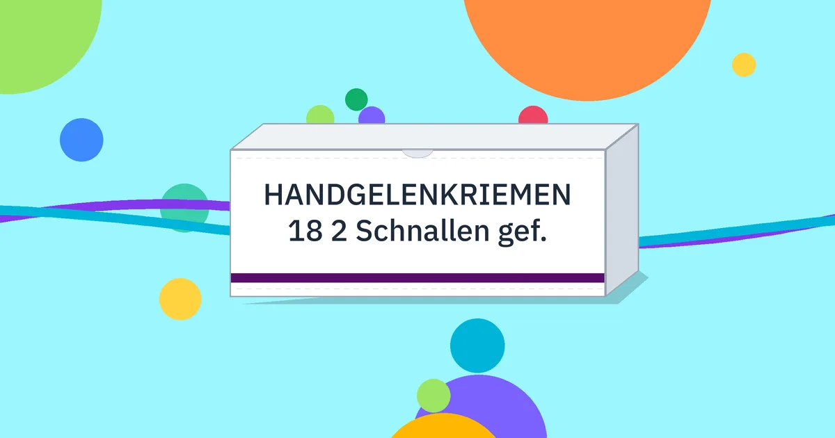 Symbolbild: Packung mit der Aufschrift HANDGELENKRIEMEN 18 2 Schnallen gef. (PZN 02693237) – Verfügbarkeit und Bezug in Apotheken in Frankfurt am Main