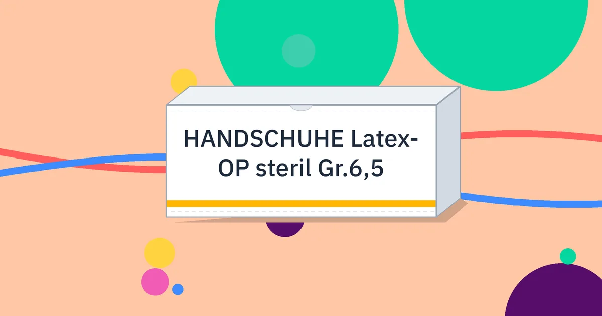 Symbolbild: Packung mit der Aufschrift HANDSCHUHE Latex-OP steril Gr.6,5 (PZN 04521546) – Verfügbarkeit und Bezug in Apotheken in Frankfurt am Main