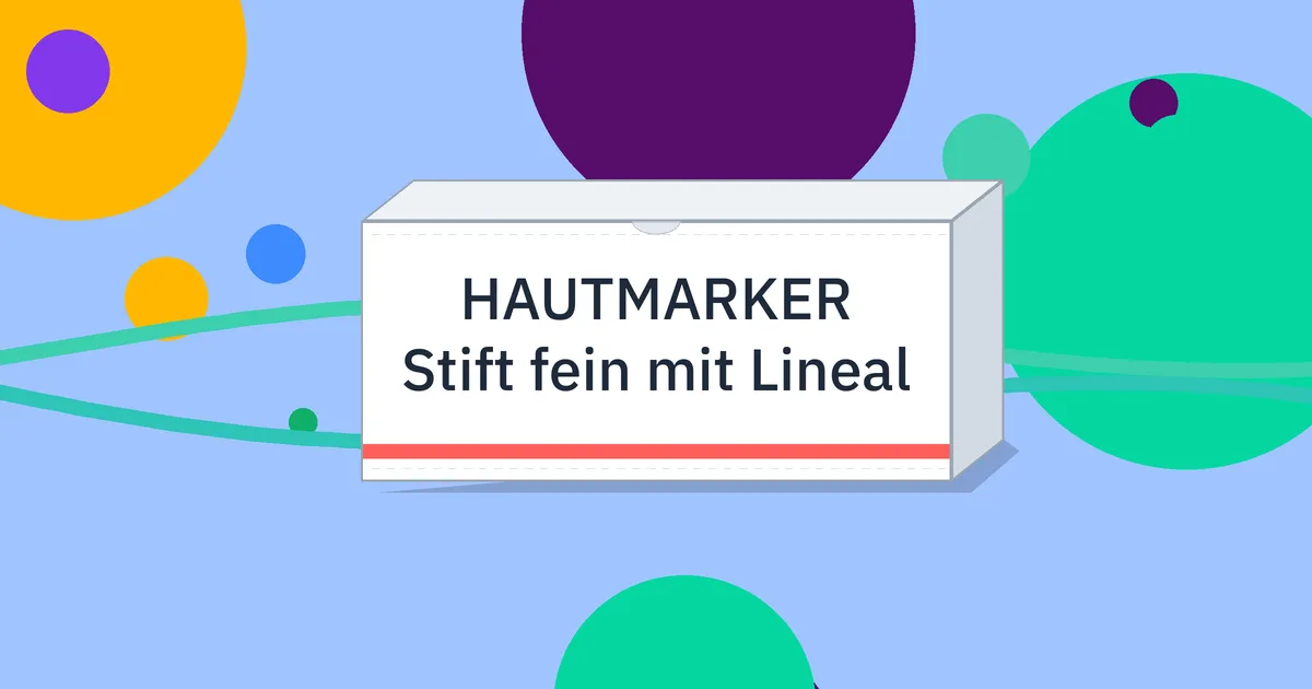 Symbolbild: Packung mit der Aufschrift HAUTMARKER Stift fein mit Lineal (PZN 20869852) – Verfügbarkeit und Bezug in Apotheken in Frankfurt am Main