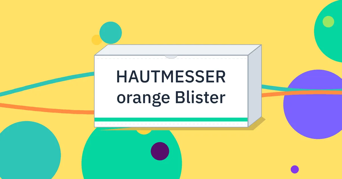 Symbolbild: Packung mit der Aufschrift HAUTMESSER orange Blister (PZN 01589673) – Verfügbarkeit und Bezug in Apotheken in Frankfurt am Main