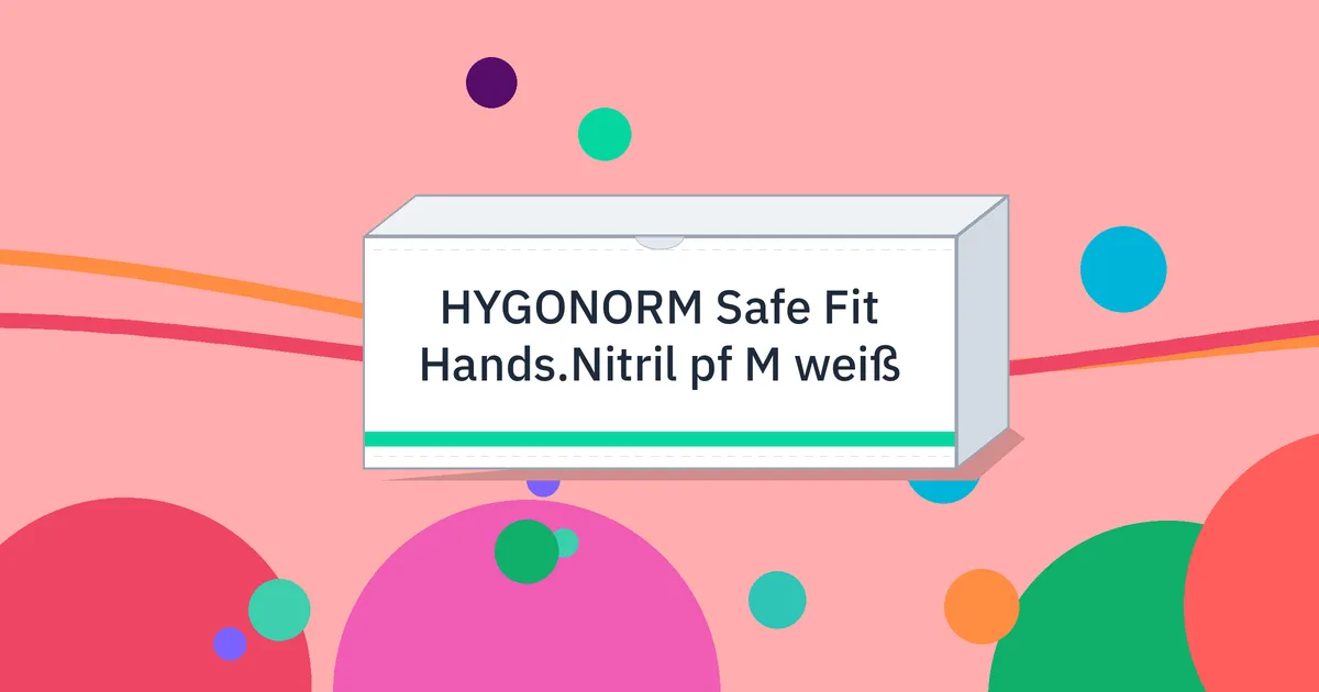 Symbolbild: Packung mit der Aufschrift HYGONORM Safe Fit Hands.Nitril pf M weiß (PZN 20773193) – Verfügbarkeit und Bezug in Apotheken in Frankfurt am Main