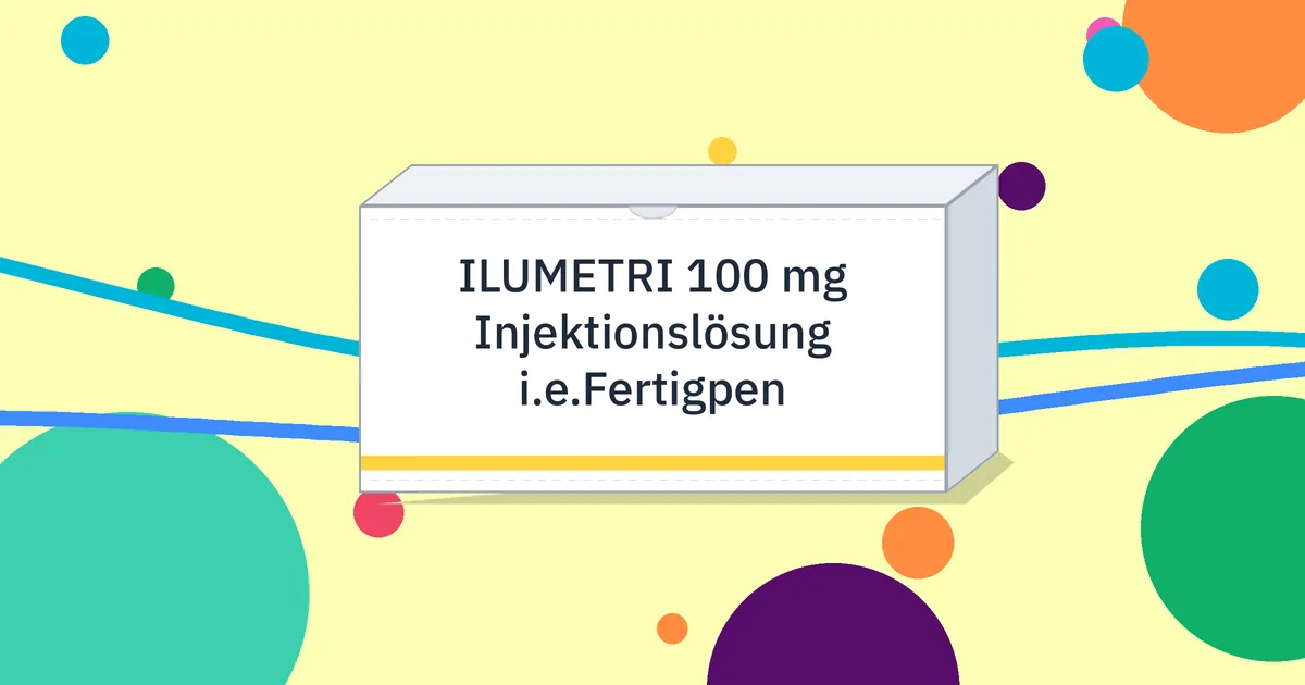 Symbolbild: Packung mit der Aufschrift ILUMETRI 100 mg Injektionslösung i.e.Fertigpen (PZN 19461904) – Verfügbarkeit und Bezug in Apotheken in Frankfurt am Main