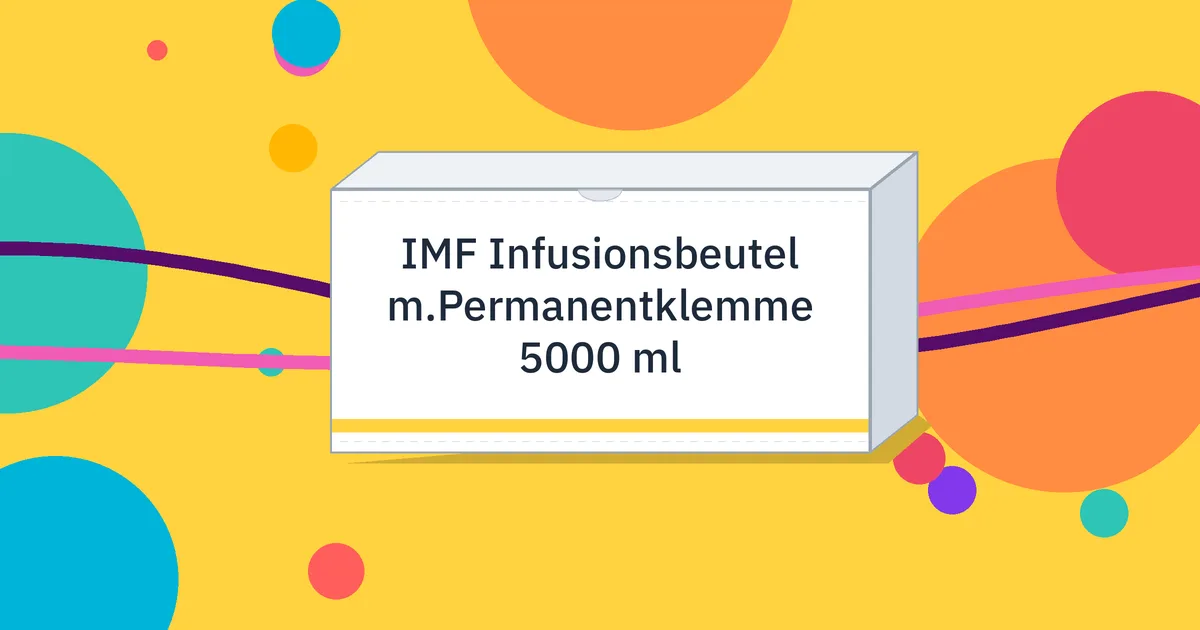 Symbolbild: Packung mit der Aufschrift IMF Infusionsbeutel m.Permanentklemme 5000 ml (PZN 11482344) – Verfügbarkeit und Bezug in Apotheken in Frankfurt am Main
