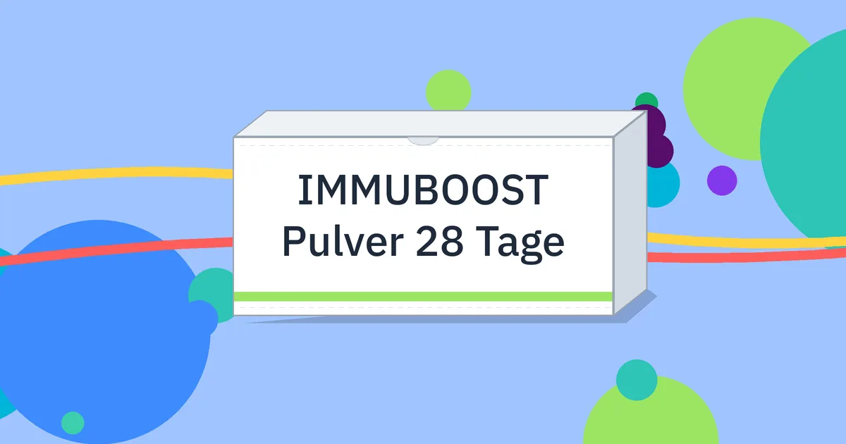 Symbolbild: Packung mit der Aufschrift IMMUBOOST Pulver 28 Tage (PZN 16610539) – Verfügbarkeit und Bezug in Apotheken in Frankfurt am Main