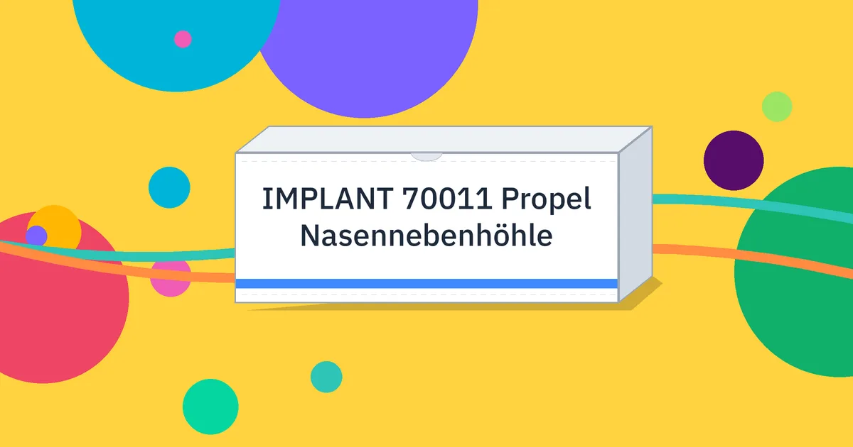 Symbolbild: Packung mit der Aufschrift IMPLANT 70011 Propel Nasennebenhöhle (PZN 20402835) – Verfügbarkeit und Bezug in Apotheken in Frankfurt am Main