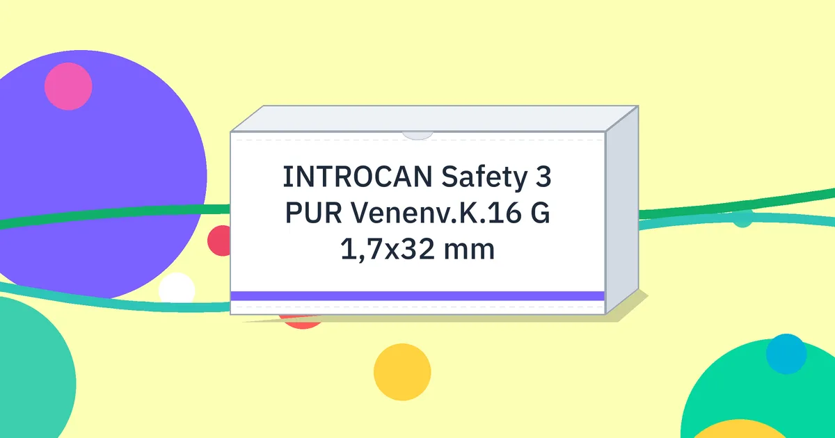 Symbolbild: Packung mit der Aufschrift INTROCAN Safety 3 PUR Venenv.K.16 G 1,7x32 mm (PZN 19527282) – Verfügbarkeit und Bezug in Apotheken in Frankfurt am Main
