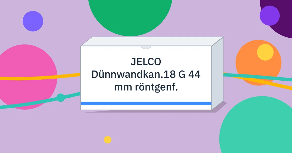 Symbolbild: Packung mit der Aufschrift JELCO Dünnwandkan.18 G 44 mm röntgenf. (PZN 00912994) – Verfügbarkeit und Bezug in Apotheken in Frankfurt am Main