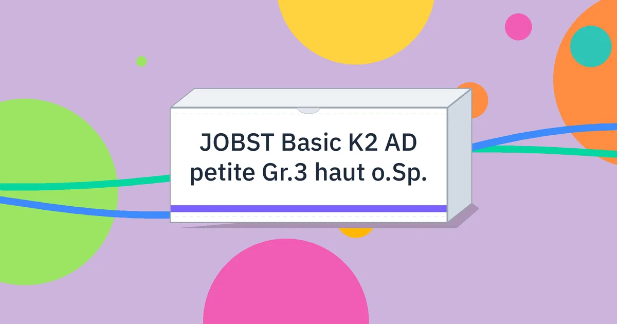 Symbolbild: Packung mit der Aufschrift JOBST Basic K2 AD petite Gr.3 haut o.Sp. (PZN 11249228) – Verfügbarkeit und Bezug in Apotheken in Frankfurt am Main