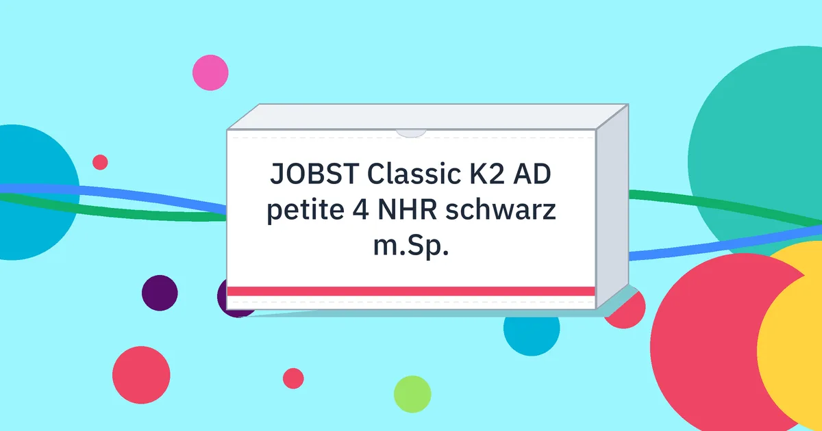 Symbolbild: Packung mit der Aufschrift JOBST Classic K2 AD petite 4 NHR schwarz m.Sp. (PZN 13061167) – Verfügbarkeit und Bezug in Apotheken in Frankfurt am Main