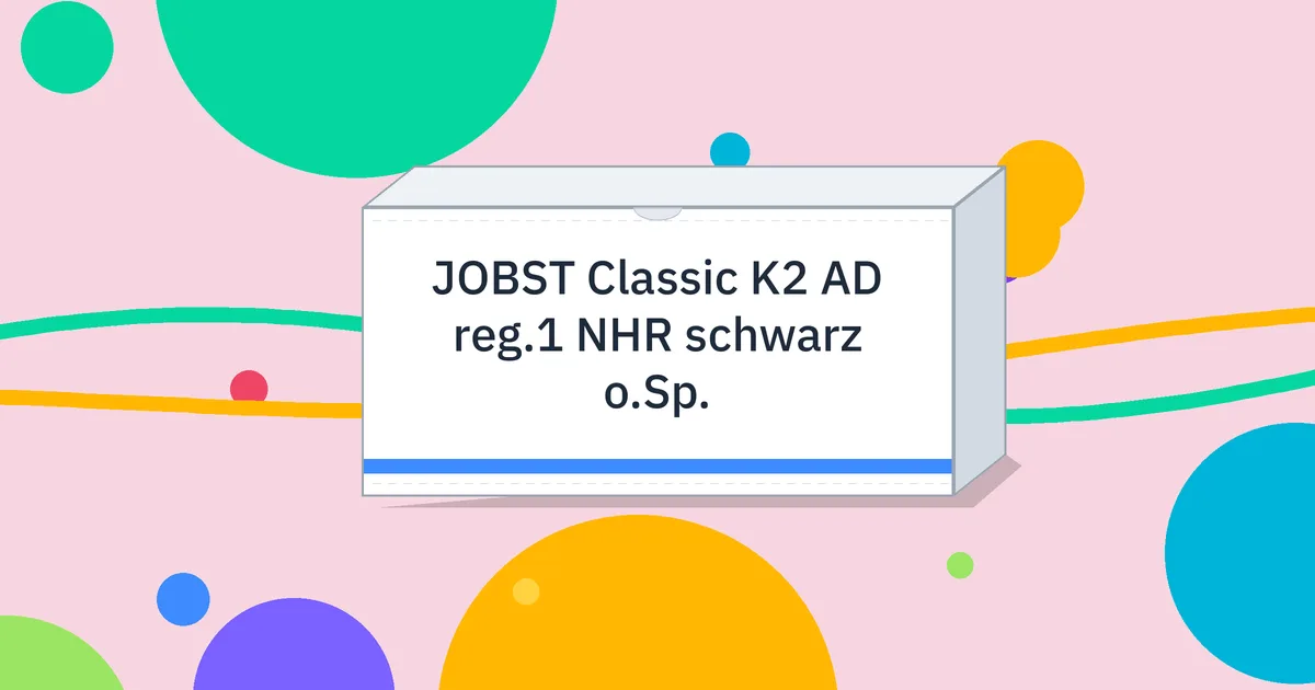 Symbolbild: Packung mit der Aufschrift JOBST Classic K2 AD reg.1 NHR schwarz o.Sp. (PZN 13062221) – Verfügbarkeit und Bezug in Apotheken in Frankfurt am Main