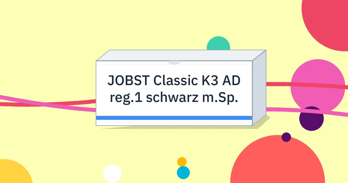Symbolbild: Packung mit der Aufschrift JOBST Classic K3 AD reg.1 schwarz m.Sp. (PZN 13071036) – Verfügbarkeit und Bezug in Apotheken in Frankfurt am Main