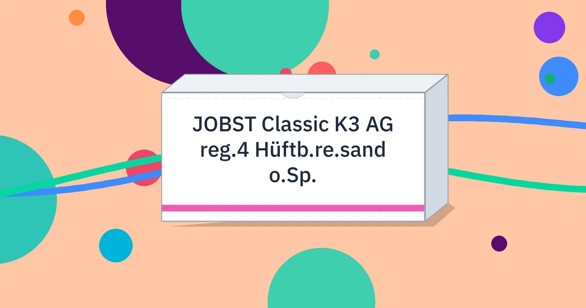 Symbolbild: Packung mit der Aufschrift JOBST Classic K3 AG reg.4 Hüftb.re.sand o.Sp. (PZN 13076513) – Verfügbarkeit und Bezug in Apotheken in Frankfurt am Main