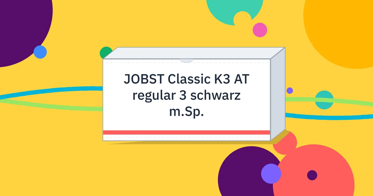 Symbolbild: Packung mit der Aufschrift JOBST Classic K3 AT regular 3 schwarz m.Sp. (PZN 13078127) – Verfügbarkeit und Bezug in Apotheken in Frankfurt am Main