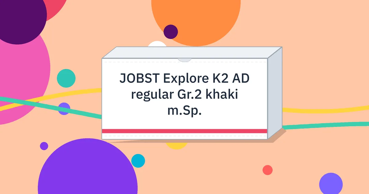 Symbolbild: Packung mit der Aufschrift JOBST Explore K2 AD regular Gr.2 khaki m.Sp. (PZN 11022140) – Verfügbarkeit und Bezug in Apotheken in Frankfurt am Main