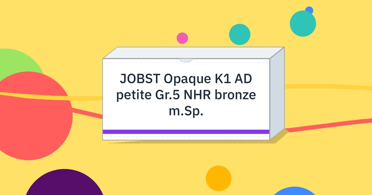 Symbolbild: Packung mit der Aufschrift JOBST Opaque K1 AD petite Gr.5 NHR bronze m.Sp. (PZN 13078794) – Verfügbarkeit und Bezug in Apotheken in Frankfurt am Main