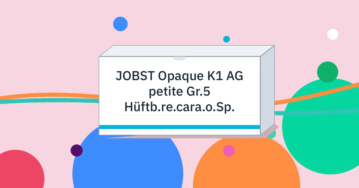 Symbolbild: Packung mit der Aufschrift JOBST Opaque K1 AG petite Gr.5 Hüftb.re.cara.o.Sp. (PZN 13099402) – Verfügbarkeit und Bezug in Apotheken in Frankfurt am Main