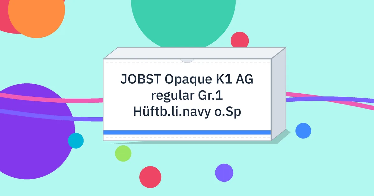 Symbolbild: Packung mit der Aufschrift JOBST Opaque K1 AG regular Gr.1 Hüftb.li.navy o.Sp (PZN 13100105) – Verfügbarkeit und Bezug in Apotheken in Frankfurt am Main