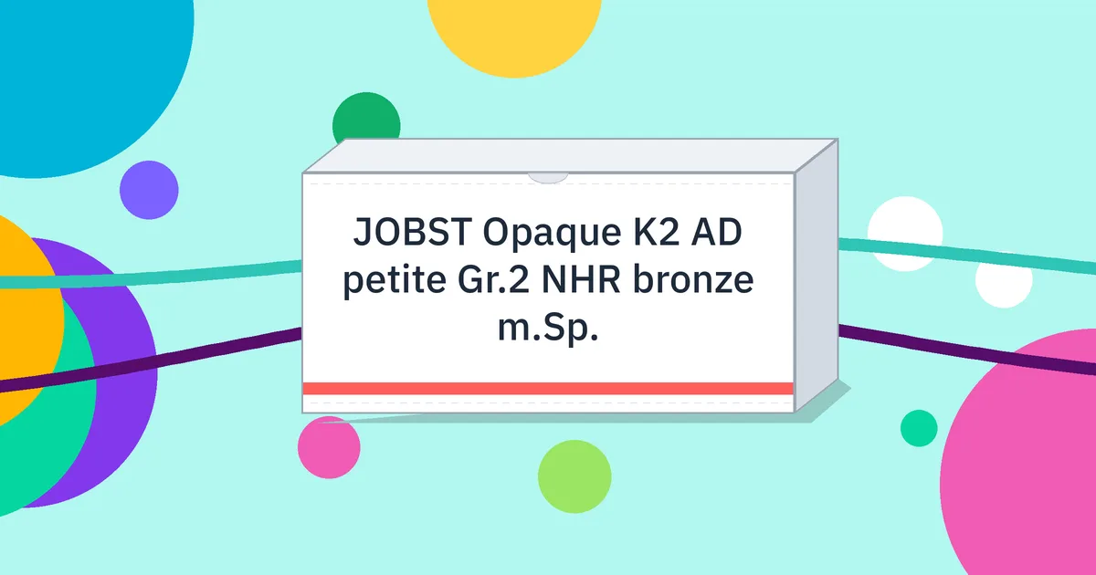 Symbolbild: Packung mit der Aufschrift JOBST Opaque K2 AD petite Gr.2 NHR bronze m.Sp. (PZN 13108710) – Verfügbarkeit und Bezug in Apotheken in Frankfurt am Main