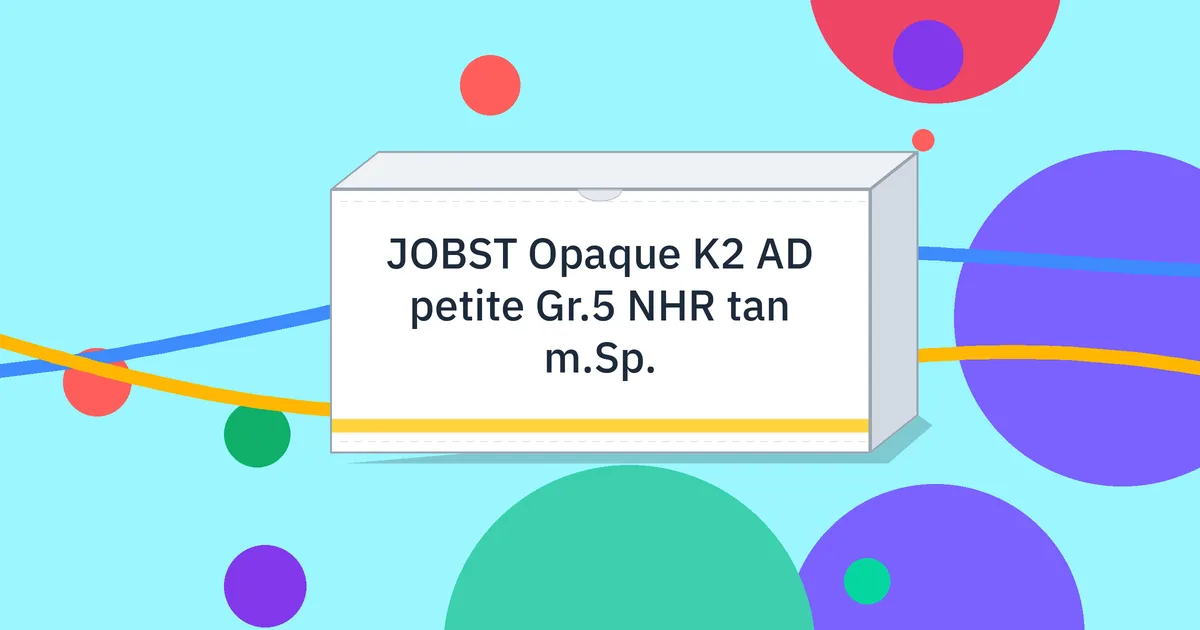 Symbolbild: Packung mit der Aufschrift JOBST Opaque K2 AD petite Gr.5 NHR tan m.Sp. (PZN 16278996) – Verfügbarkeit und Bezug in Apotheken in Frankfurt am Main