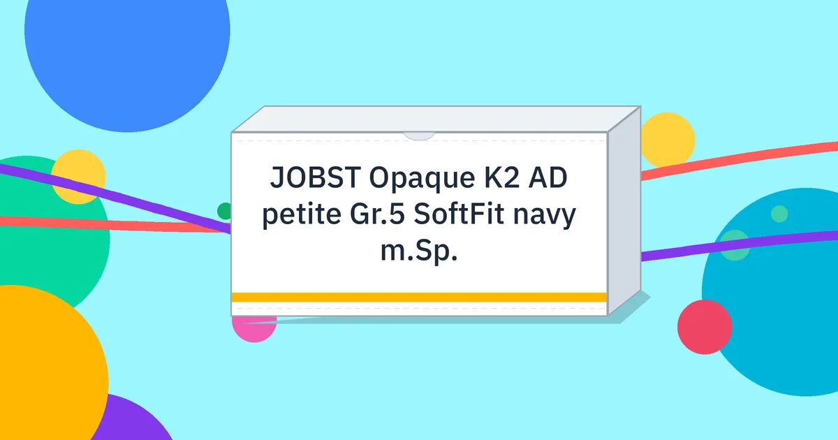 Symbolbild: Packung mit der Aufschrift JOBST Opaque K2 AD petite Gr.5 SoftFit navy m.Sp. (PZN 13109336) – Verfügbarkeit und Bezug in Apotheken in Frankfurt am Main