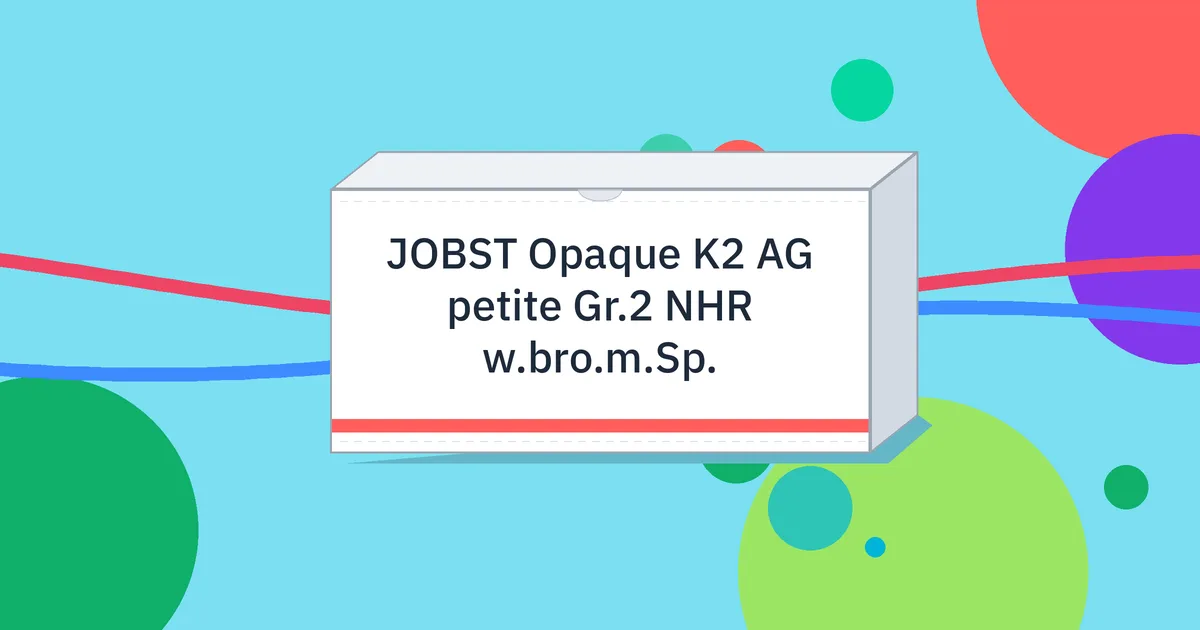 Symbolbild: Packung mit der Aufschrift JOBST Opaque K2 AG petite Gr.2 NHR w.bro.m.Sp. (PZN 13112404) – Verfügbarkeit und Bezug in Apotheken in Frankfurt am Main
