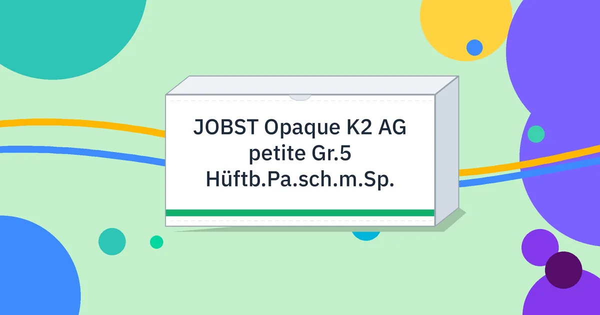 Symbolbild: Packung mit der Aufschrift JOBST Opaque K2 AG petite Gr.5 Hüftb.Pa.sch.m.Sp. (PZN 13114490) – Verfügbarkeit und Bezug in Apotheken in Frankfurt am Main