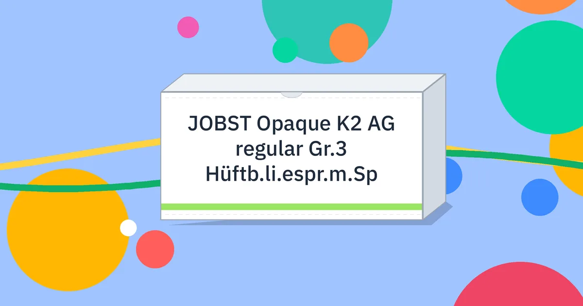 Symbolbild: Packung mit der Aufschrift JOBST Opaque K2 AG regular Gr.3 Hüftb.li.espr.m.Sp (PZN 16287469) – Verfügbarkeit und Bezug in Apotheken in Frankfurt am Main