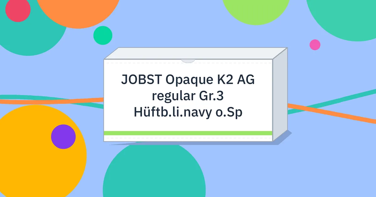 Symbolbild: Packung mit der Aufschrift JOBST Opaque K2 AG regular Gr.3 Hüftb.li.navy o.Sp (PZN 13116135) – Verfügbarkeit und Bezug in Apotheken in Frankfurt am Main