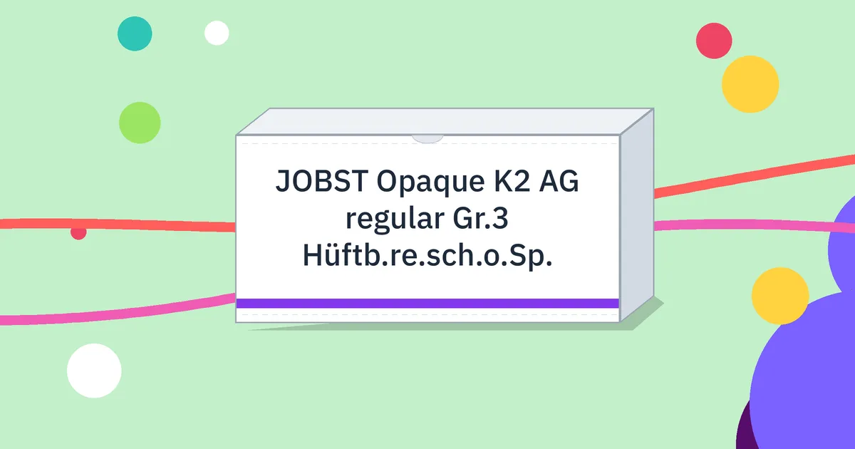 Symbolbild: Packung mit der Aufschrift JOBST Opaque K2 AG regular Gr.3 Hüftb.re.sch.o.Sp. (PZN 13117778) – Verfügbarkeit und Bezug in Apotheken in Frankfurt am Main