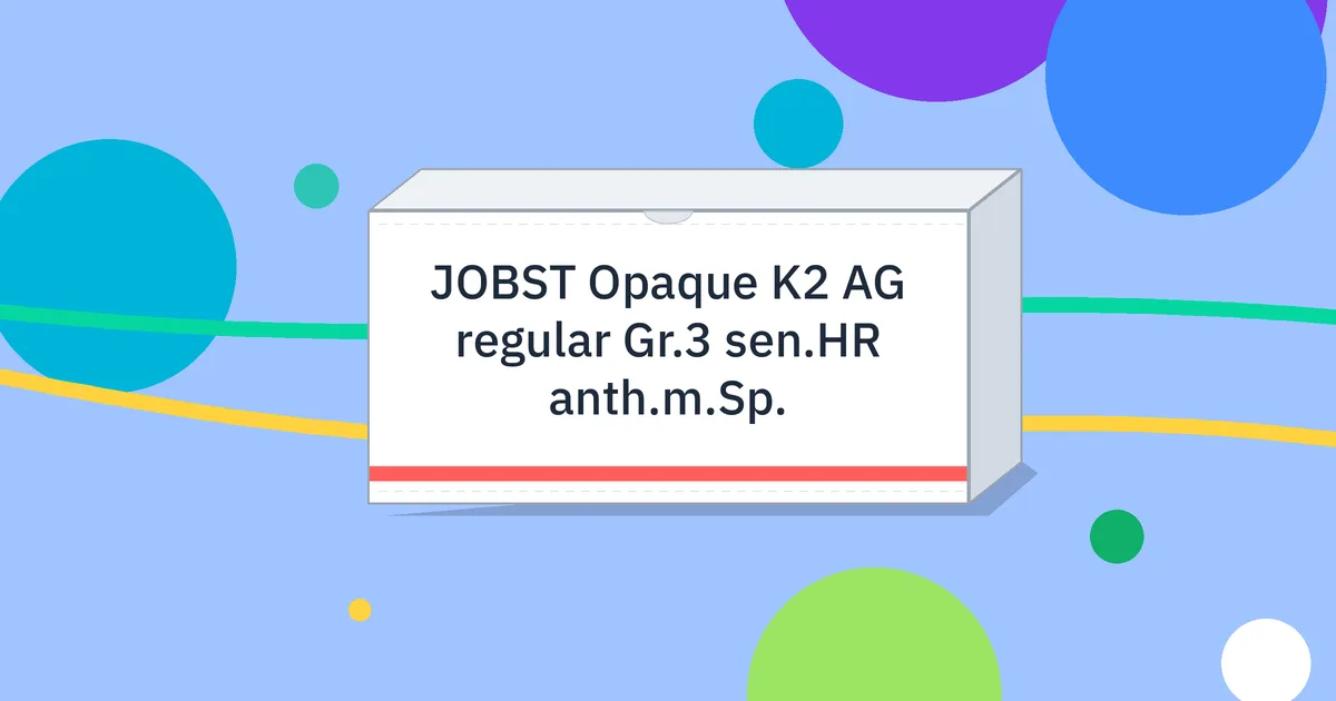 Symbolbild: Packung mit der Aufschrift JOBST Opaque K2 AG regular Gr.3 sen.HR anth.m.Sp. (PZN 16279777) – Verfügbarkeit und Bezug in Apotheken in Frankfurt am Main