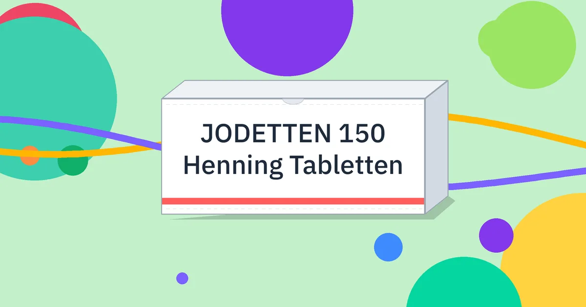 Symbolbild: Packung mit der Aufschrift JODETTEN 150 Henning Tabletten (PZN 00890761) – Verfügbarkeit und Bezug in Apotheken in Frankfurt am Main