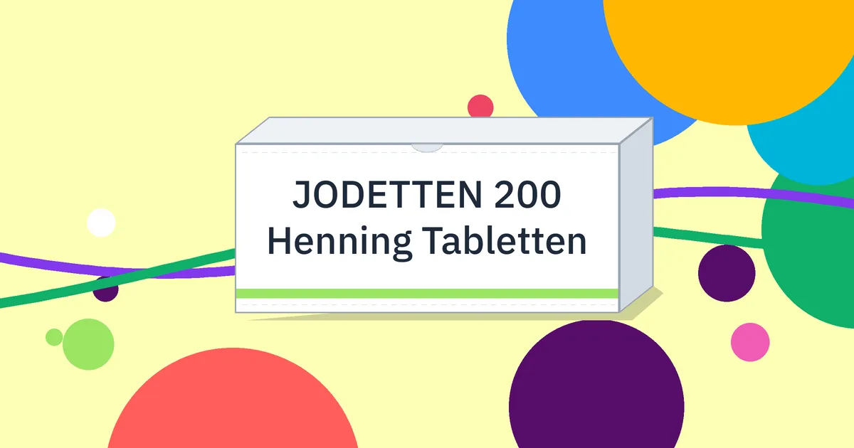 Symbolbild: Packung mit der Aufschrift JODETTEN 200 Henning Tabletten (PZN 04926007) – Verfügbarkeit und Bezug in Apotheken in Frankfurt am Main