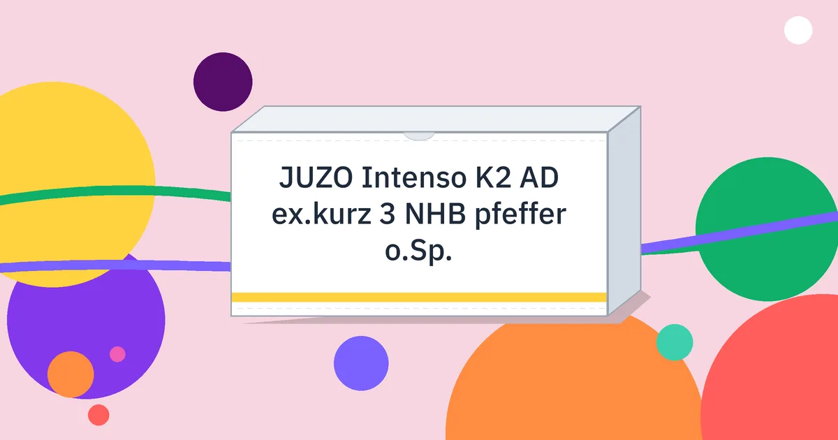 Symbolbild: Packung mit der Aufschrift JUZO Intenso K2 AD ex.kurz 3 NHB pfeffer o.Sp. (PZN 18621955) – Verfügbarkeit und Bezug in Apotheken in Frankfurt am Main