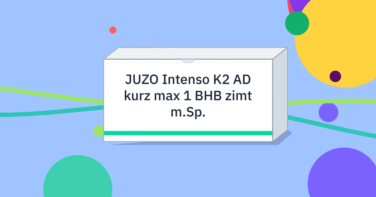 Symbolbild: Packung mit der Aufschrift JUZO Intenso K2 AD kurz max 1 BHB zimt m.Sp. (PZN 18615564) – Verfügbarkeit und Bezug in Apotheken in Frankfurt am Main