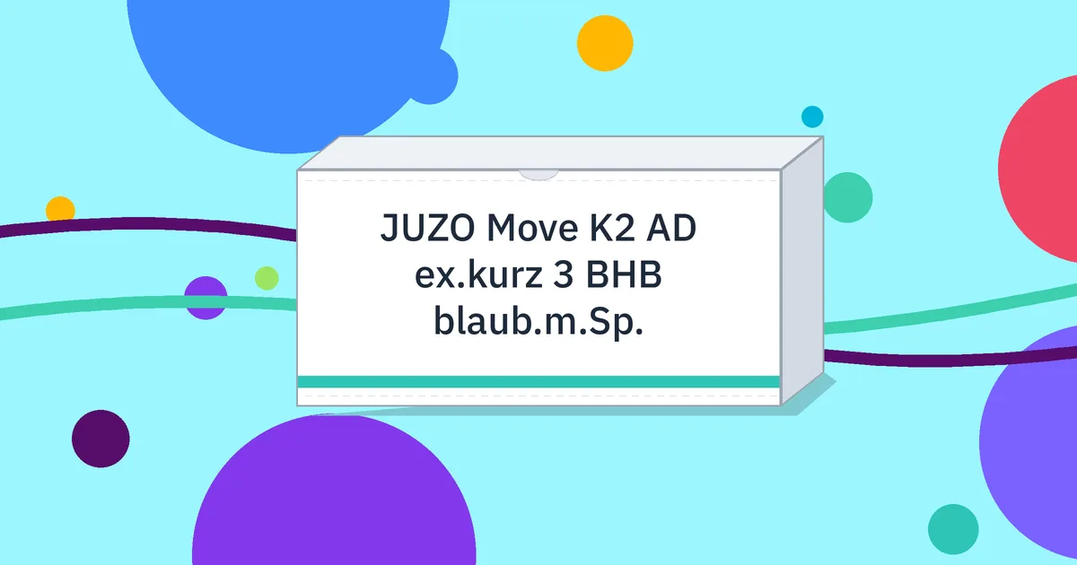 Symbolbild: Packung mit der Aufschrift JUZO Move K2 AD ex.kurz 3 BHB blaub.m.Sp. (PZN 18541943) – Verfügbarkeit und Bezug in Apotheken in Frankfurt am Main