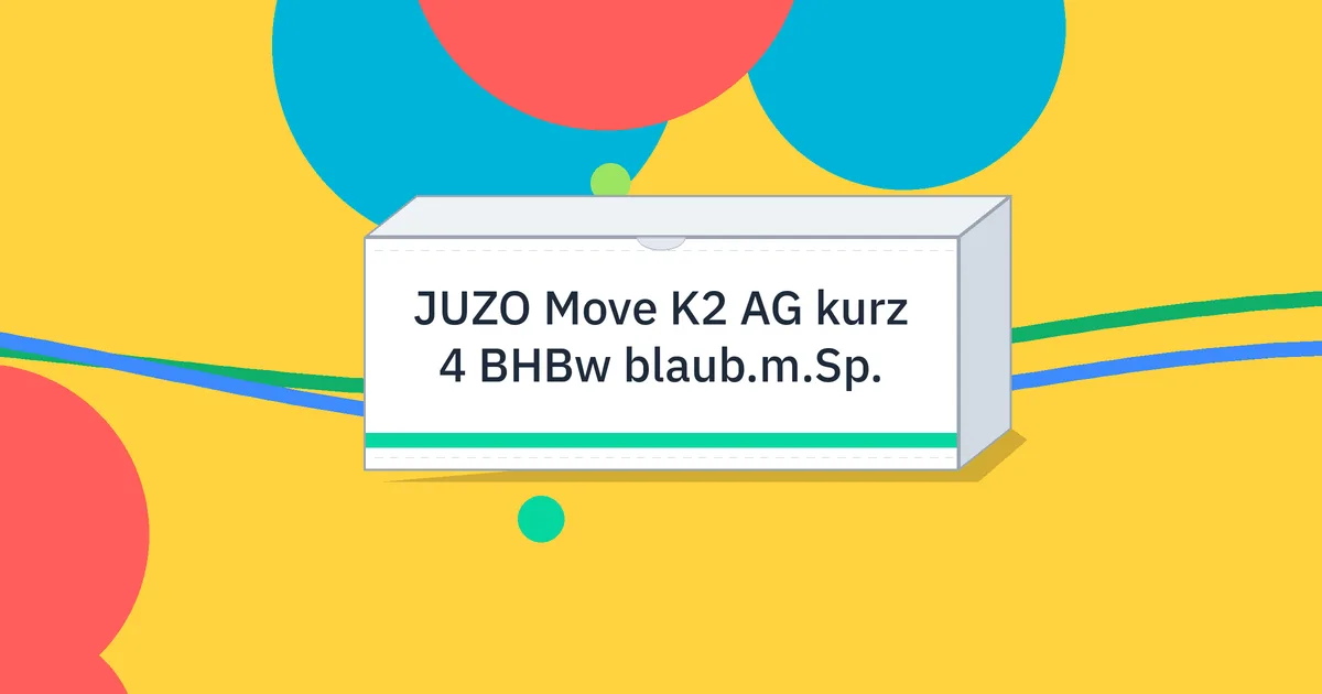 Symbolbild: Packung mit der Aufschrift JUZO Move K2 AG kurz 4 BHBw blaub.m.Sp. (PZN 18559920) – Verfügbarkeit und Bezug in Apotheken in Frankfurt am Main