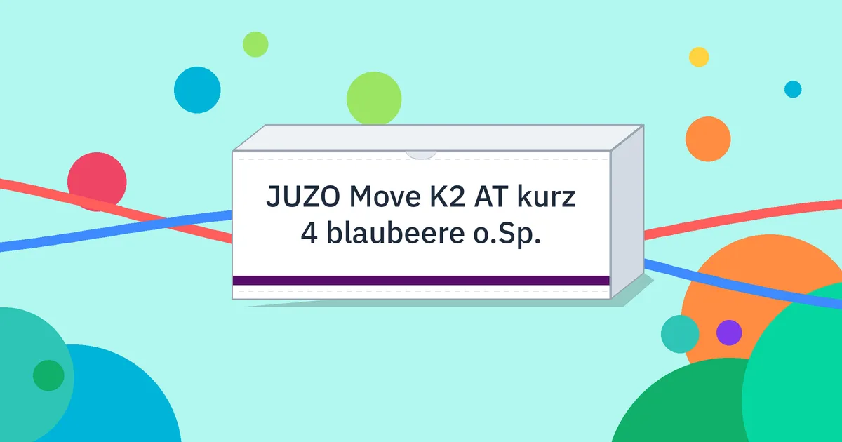 Symbolbild: Packung mit der Aufschrift JUZO Move K2 AT kurz 4 blaubeere o.Sp. (PZN 20675467) – Verfügbarkeit und Bezug in Apotheken in Frankfurt am Main