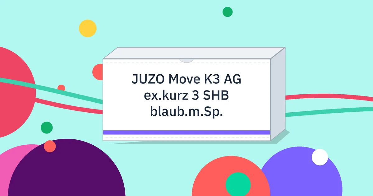 Symbolbild: Packung mit der Aufschrift JUZO Move K3 AG ex.kurz 3 SHB blaub.m.Sp. (PZN 18595181) – Verfügbarkeit und Bezug in Apotheken in Frankfurt am Main