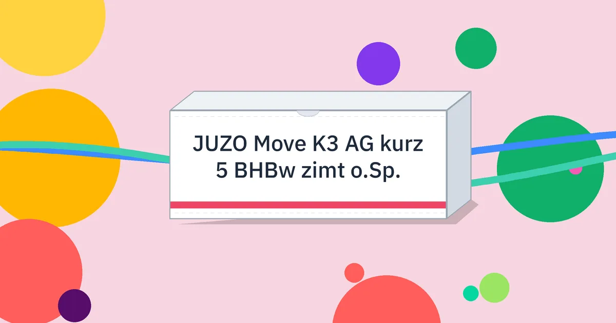Symbolbild: Packung mit der Aufschrift JUZO Move K3 AG kurz 5 BHBw zimt o.Sp. (PZN 18581776) – Verfügbarkeit und Bezug in Apotheken in Frankfurt am Main