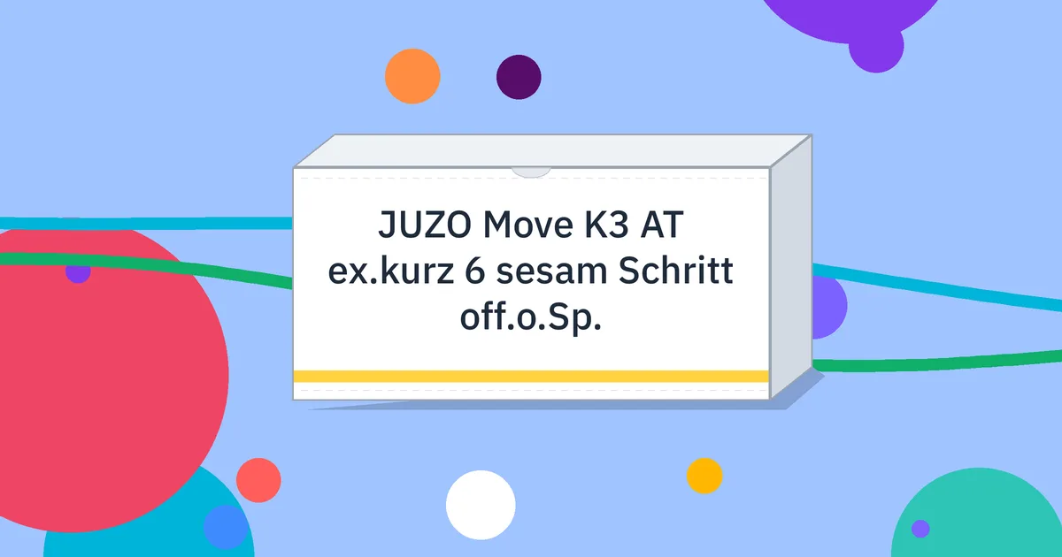Symbolbild: Packung mit der Aufschrift JUZO Move K3 AT ex.kurz 6 sesam Schritt off.o.Sp. (PZN 20682102) – Verfügbarkeit und Bezug in Apotheken in Frankfurt am Main