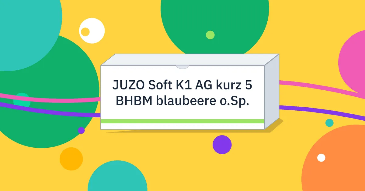 Symbolbild: Packung mit der Aufschrift JUZO Soft K1 AG kurz 5 BHBM blaubeere o.Sp. (PZN 14857767) – Verfügbarkeit und Bezug in Apotheken in Frankfurt am Main