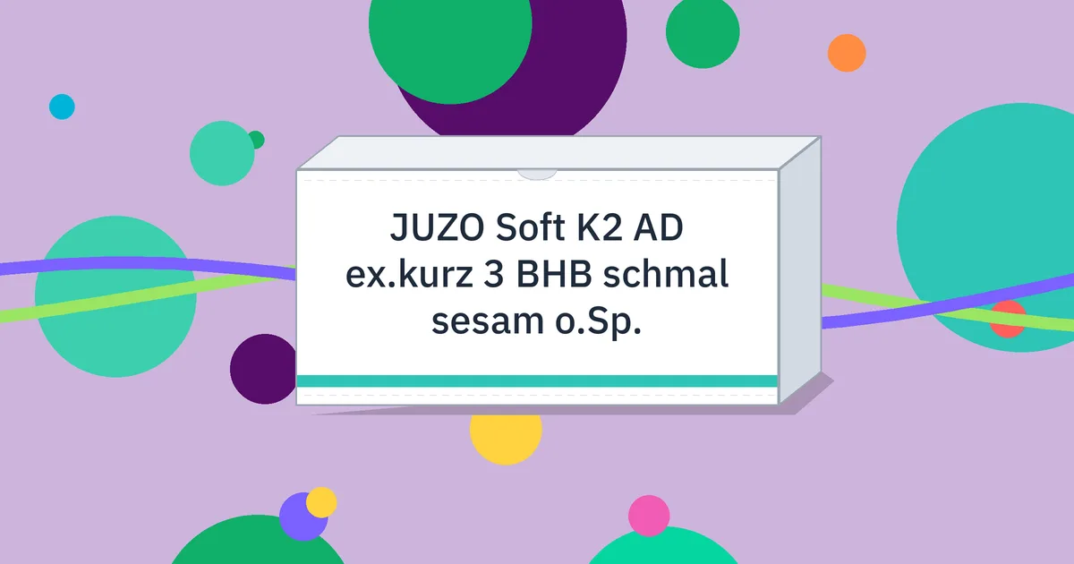 Symbolbild: Packung mit der Aufschrift JUZO Soft K2 AD ex.kurz 3 BHB schmal sesam o.Sp. (PZN 15468335) – Verfügbarkeit und Bezug in Apotheken in Frankfurt am Main