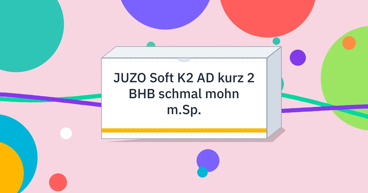 Symbolbild: Packung mit der Aufschrift JUZO Soft K2 AD kurz 2 BHB schmal mohn m.Sp. (PZN 15465957) – Verfügbarkeit und Bezug in Apotheken in Frankfurt am Main