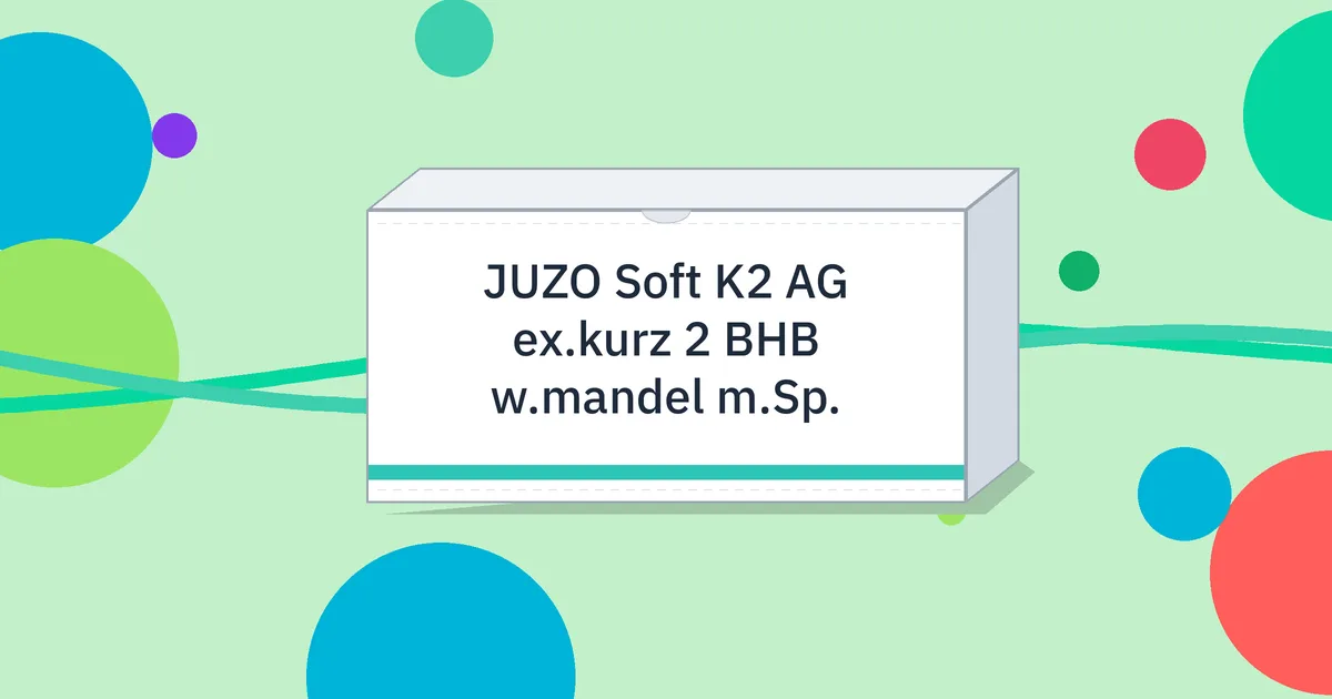 Symbolbild: Packung mit der Aufschrift JUZO Soft K2 AG ex.kurz 2 BHB w.mandel m.Sp. (PZN 14843535) – Verfügbarkeit und Bezug in Apotheken in Frankfurt am Main