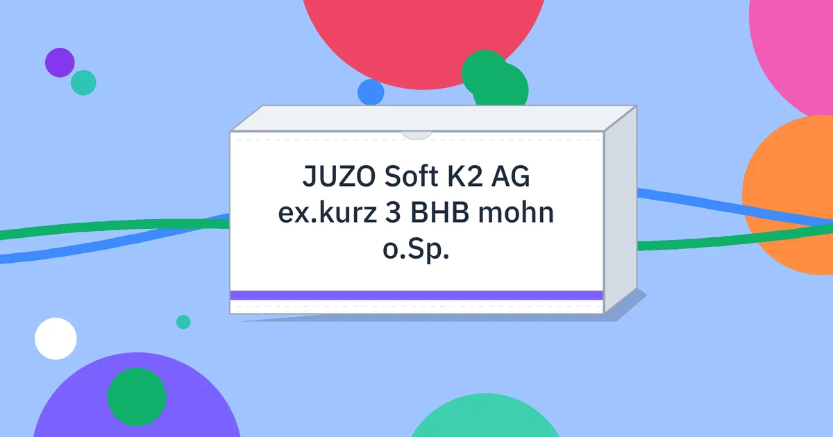 Symbolbild: Packung mit der Aufschrift JUZO Soft K2 AG ex.kurz 3 BHB mohn o.Sp. (PZN 14828435) – Verfügbarkeit und Bezug in Apotheken in Frankfurt am Main