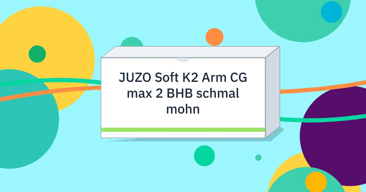 Symbolbild: Packung mit der Aufschrift JUZO Soft K2 Arm CG max 2 BHB schmal mohn (PZN 15513515) – Verfügbarkeit und Bezug in Apotheken in Frankfurt am Main