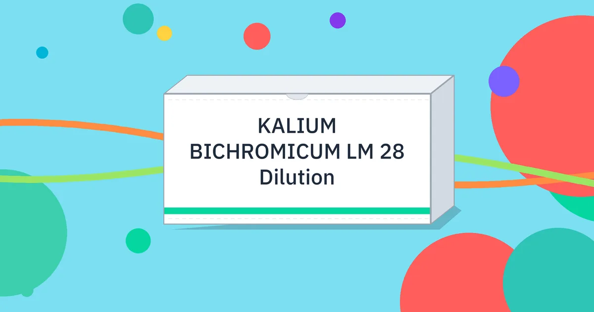 Symbolbild: Packung mit der Aufschrift KALIUM BICHROMICUM LM 28 Dilution (PZN 12917637) – Verfügbarkeit und Bezug in Apotheken in Frankfurt am Main