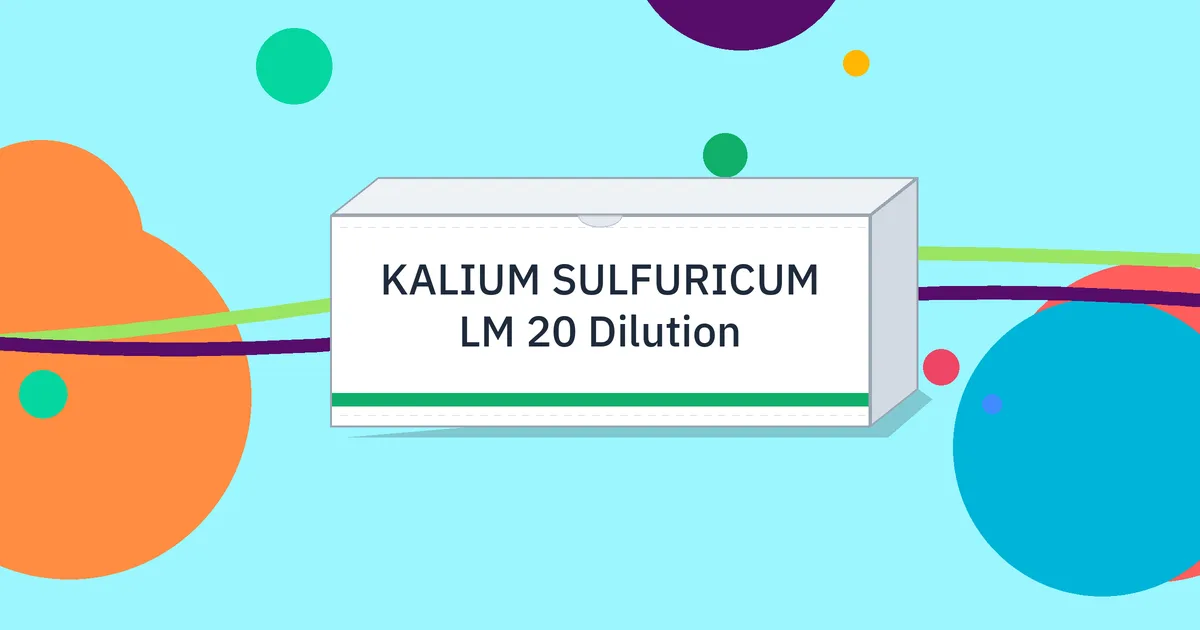 Symbolbild: Packung mit der Aufschrift KALIUM SULFURICUM LM 20 Dilution (PZN 12926406) – Verfügbarkeit und Bezug in Apotheken in Frankfurt am Main