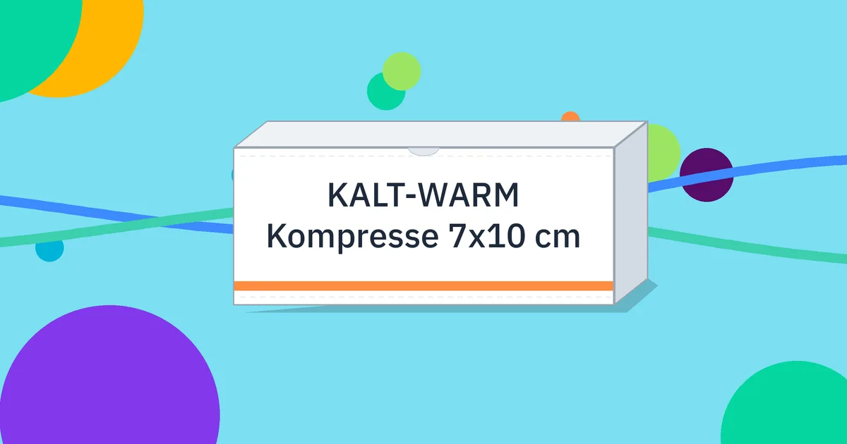 Symbolbild: Packung mit der Aufschrift KALT-WARM Kompresse 7x10 cm (PZN 07681629) – Verfügbarkeit und Bezug in Apotheken in Frankfurt am Main