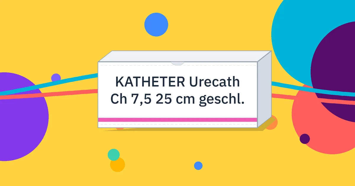 Symbolbild: Packung mit der Aufschrift KATHETER Urecath Ch 7,5 25 cm geschl. (PZN 03385087) – Verfügbarkeit und Bezug in Apotheken in Frankfurt am Main